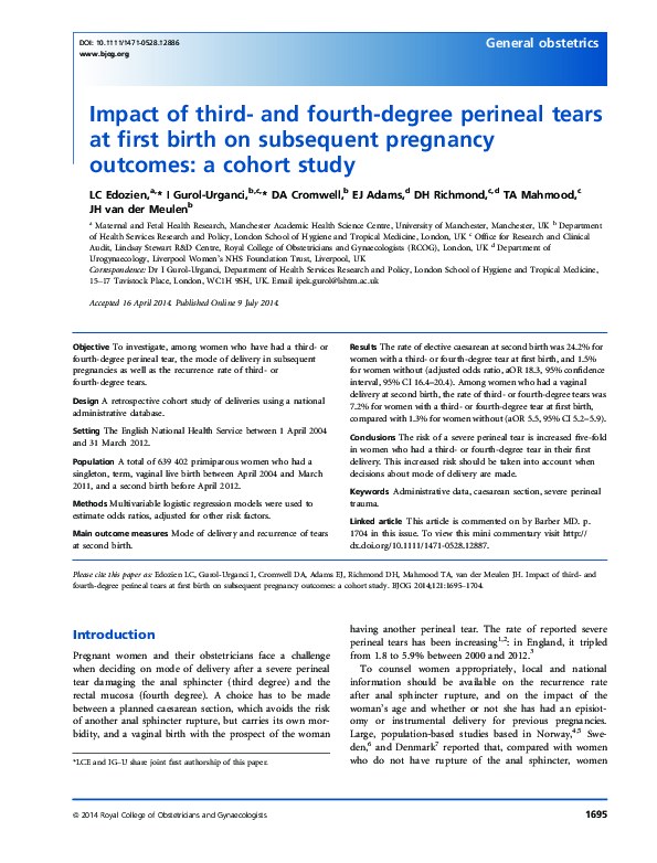 (PDF) Impact of third- and fourth-degree perineal tears at first birth ...