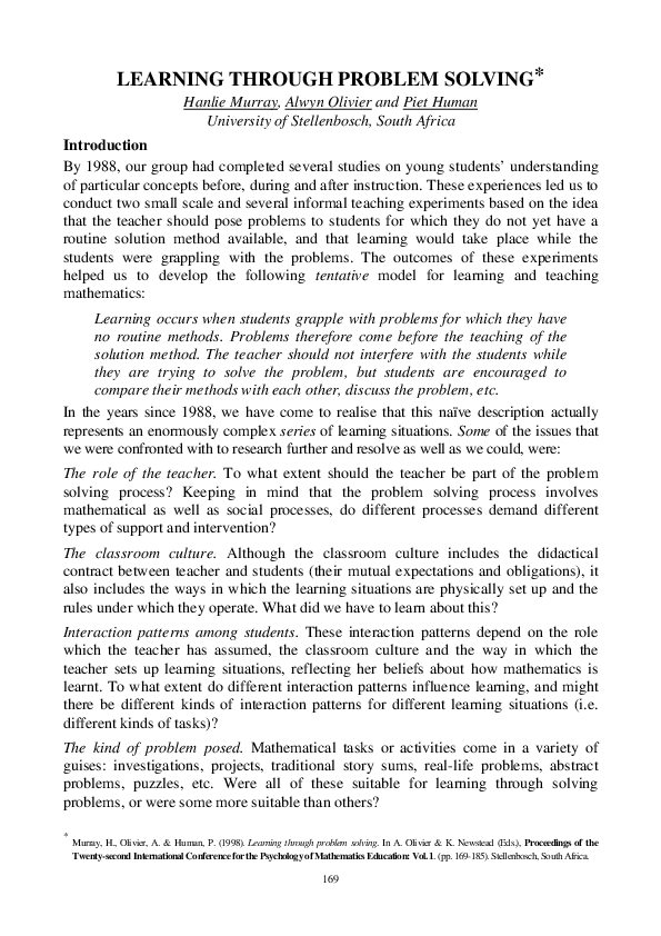 (PDF) Learning Through Problem Solving | Piet Human - Academia.edu