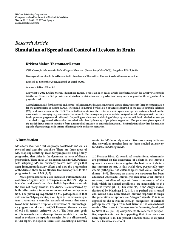 (PDF) Simulation of Spread and Control of Lesions in Brain