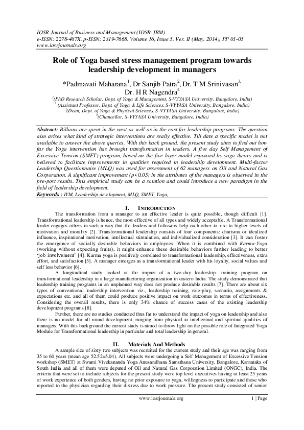 (PDF) Role of Yoga based stress management program towards leadership ...