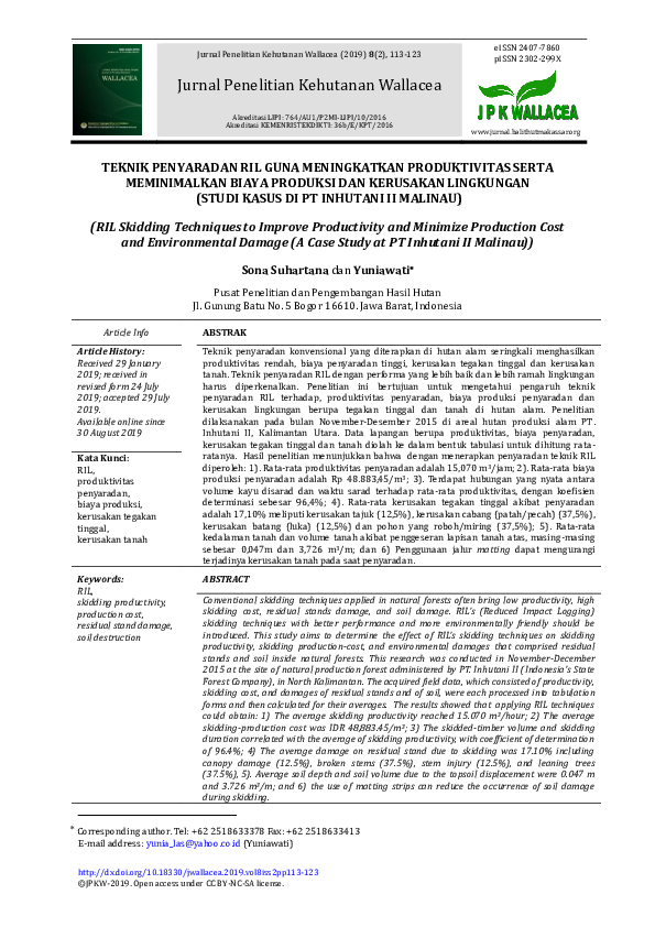 (PDF) RIL Skidding Techniques to Improve Productivity and Minimize Production Cost and ...