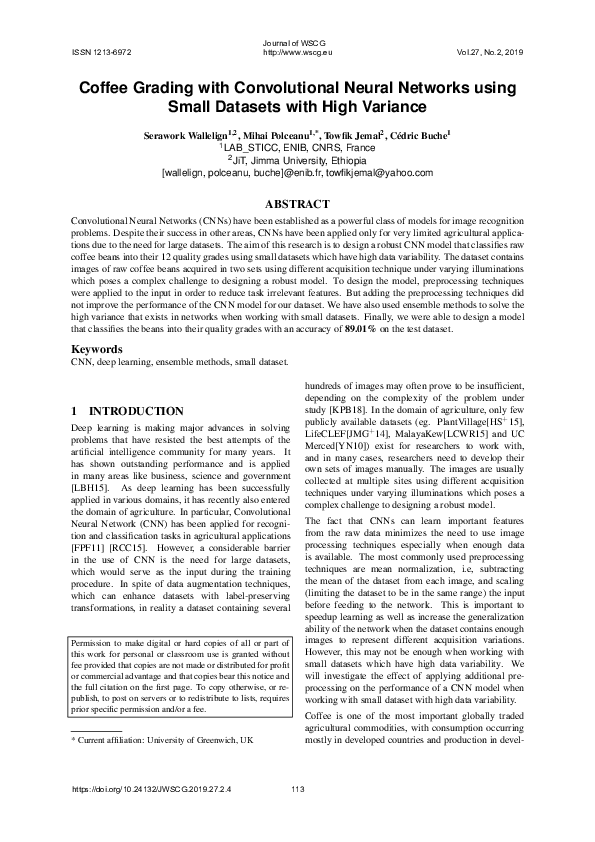 Pdf Coffee Grading With Convolutional Neural Networks Using Small Datasets With High Variance