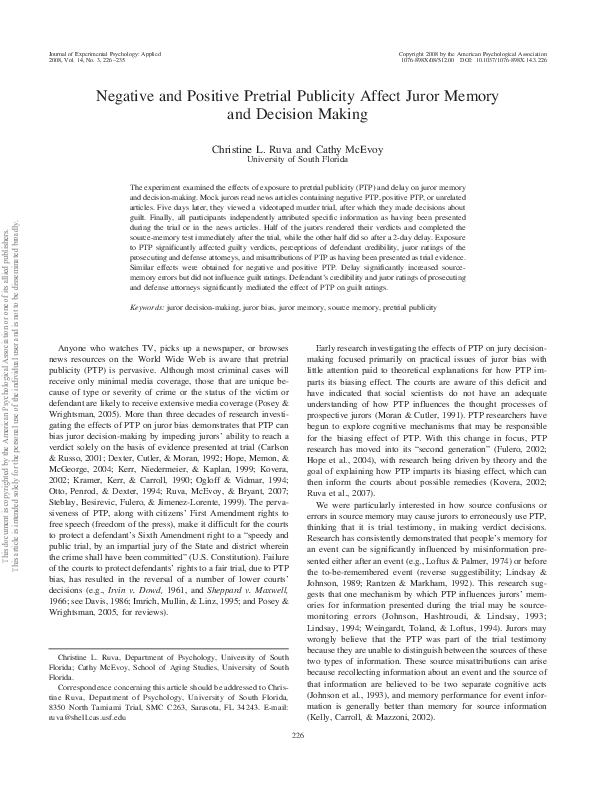 (PDF) Negative and positive pretrial publicity affect juror memory and ...