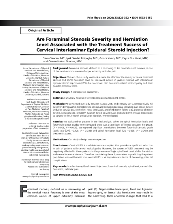 (PDF) Are Foraminal Stenosis Severity and Herniation Level Associated ...