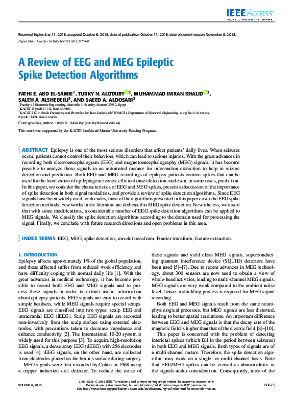 (PDF) A Review of EEG and MEG Epileptic Spike Detection Algorithms