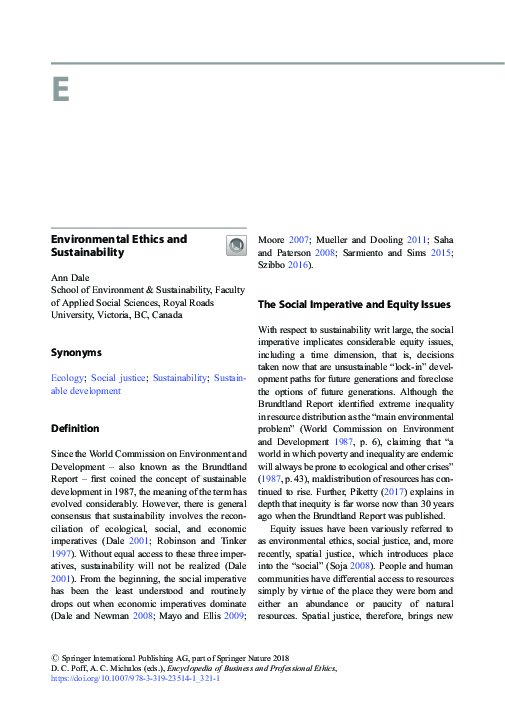 (PDF) Environmental Ethics and Sustainability