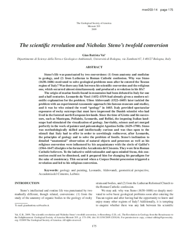 (PDF) The Scientific Revolution and Nicholas Steno’s twofold conversion