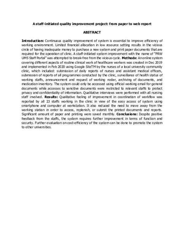 (PDF) A staff-initiated quality improvement project: from paper to web ...