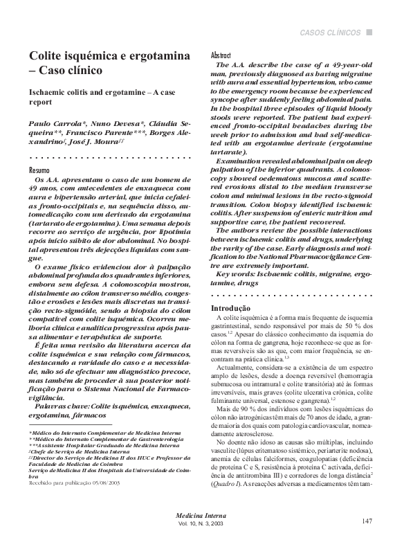 (PDF) Colite isquémica e ergotamina - Caso clínico Ischaemic colitis ...