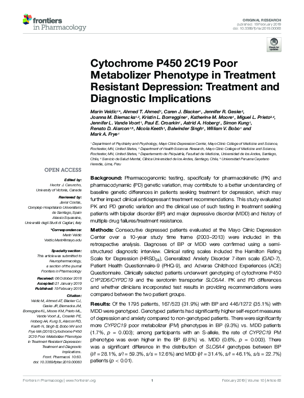 (PDF) Cytochrome P450 2C19 Poor Metabolizer Phenotype in Treatment ...