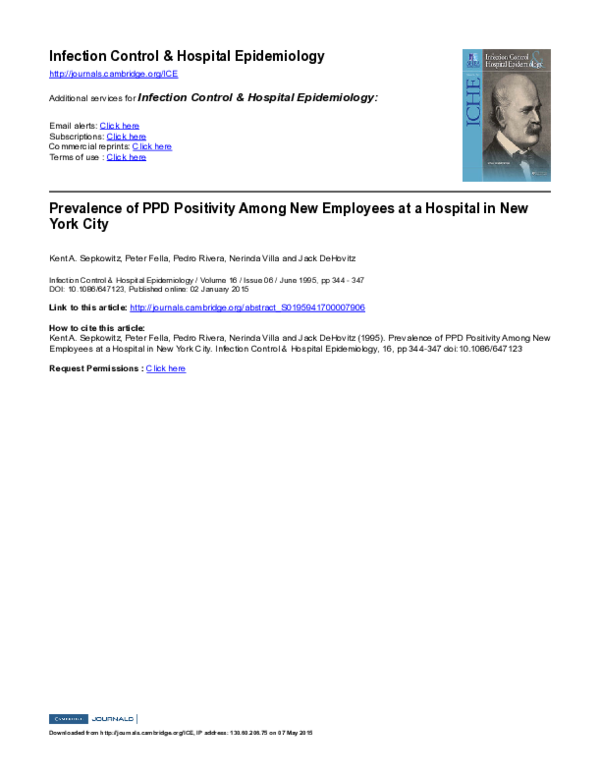 (PDF) Prevalence of PPD Positivity among New Employees at a Hospital in ...