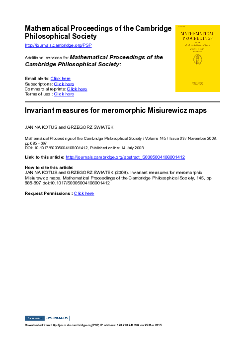 (PDF) Invariant measures for meromorphic Misiurewicz maps