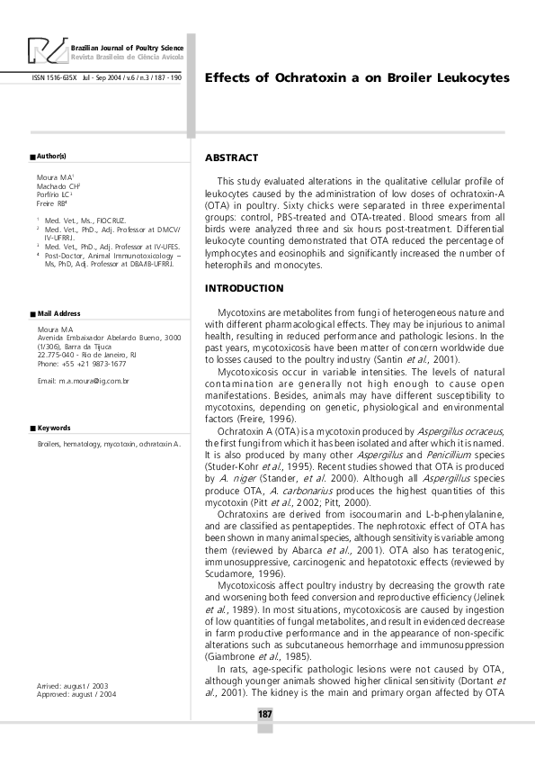 (PDF) Effects of ochratoxin a on broiler leukocytes