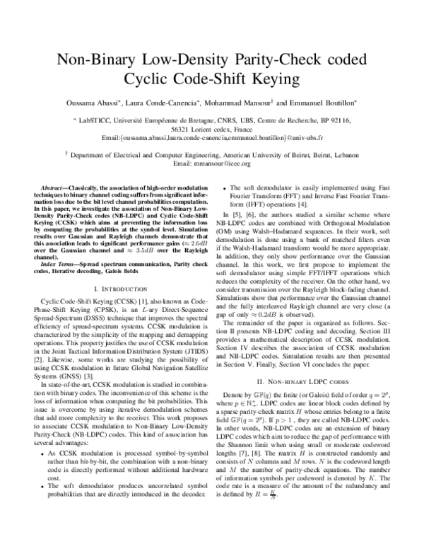 (PDF) Non-Binary Low-Density Parity-Check coded Cyclic Code-Shift Keying