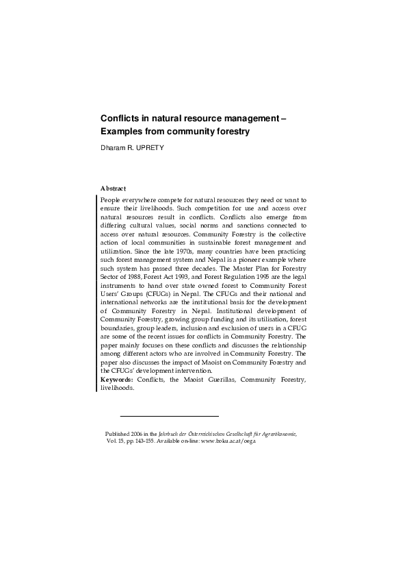 (PDF) Conflicts in natural resource management: Examples from community ...