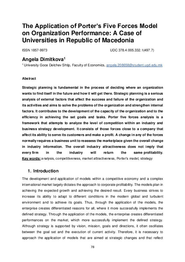 (PDF) The Application of Porter’s Five Forces Model on Organization ...