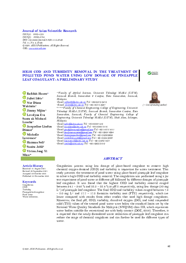 (PDF) High Cod and Turbidity Removal in The Treatment of Polluted Pond ...