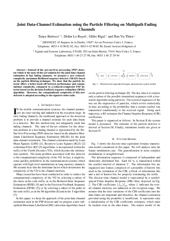 (PDF) Joint data-channel estimation using the particle filtering on ...