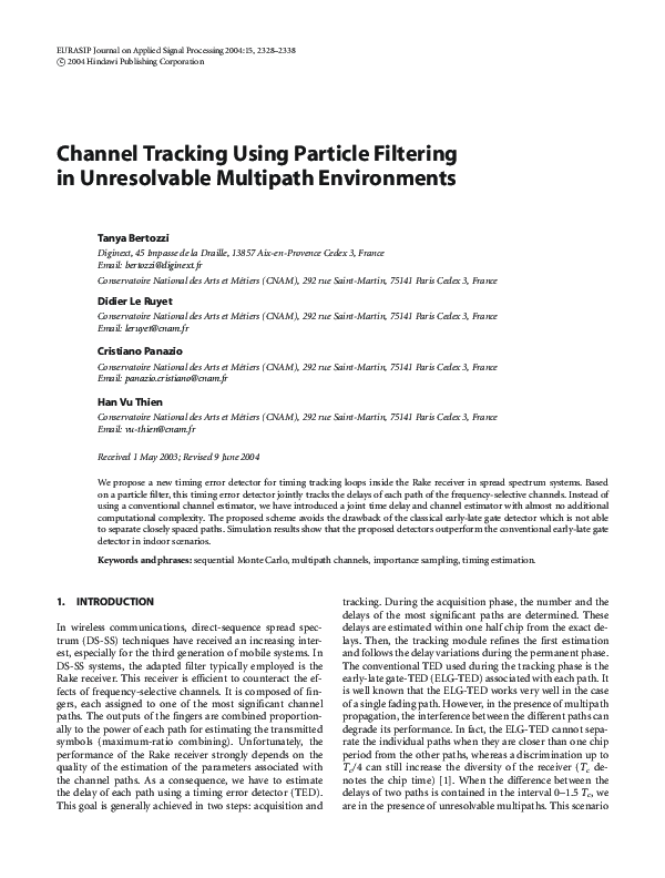 (PDF) Channel Tracking Using Particle Filtering in Unresolvable Multipath Environments