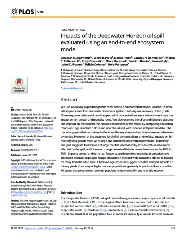 (PDF) Impacts of the Deepwater Horizon oil spill evaluated using an end ...