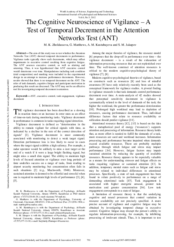 (PDF) The Cognitive Neuroscience Of Vigilance – A Test Of Temporal ...