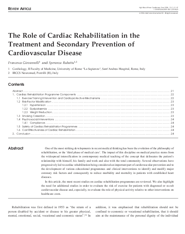 (PDF) The Role of Cardiac Rehabilitation in the Treatment and Secondary ...