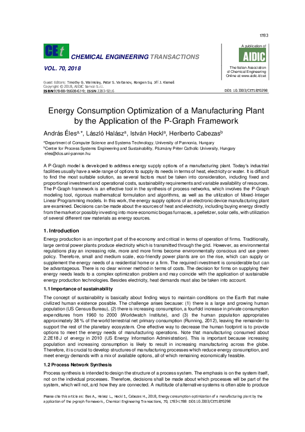 (PDF) Energy consumption optimization of a manufacturing plant by the ...
