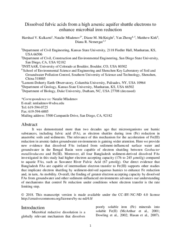 (PDF) Dissolved fulvic acids from a high arsenic aquifer shuttle ...