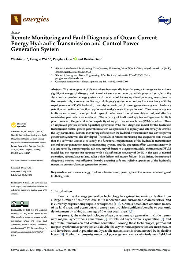 (PDF) Remote Monitoring and Fault Diagnosis of Ocean Current Energy Hydraulic Transmission and ...