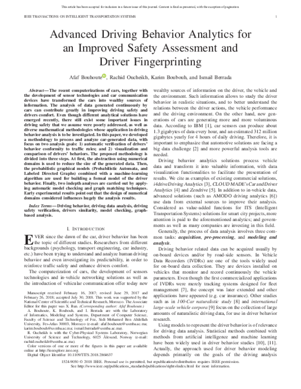 (PDF) Advanced Driving Behavior Analytics for an Improved Safety Assessment and Driver ...