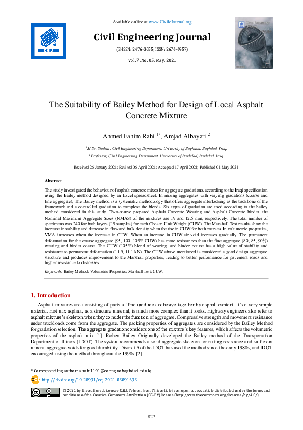 (PDF) The Suitability of Bailey Method for Design of Local Asphalt Concrete Mixture