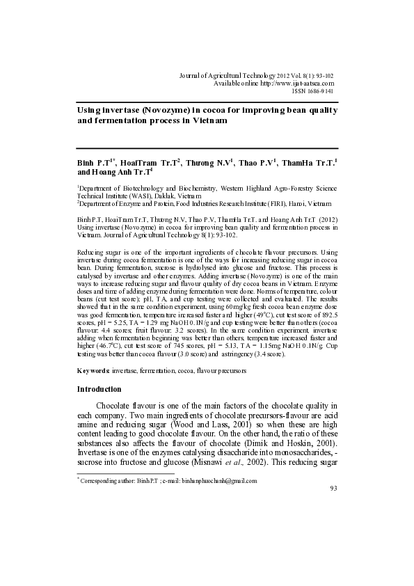 (PDF) Using invertase (Novozyme) in cocoa for improving bean quality ...