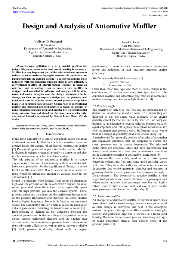 (PDF) Design and Analysis of Automotive Muffler