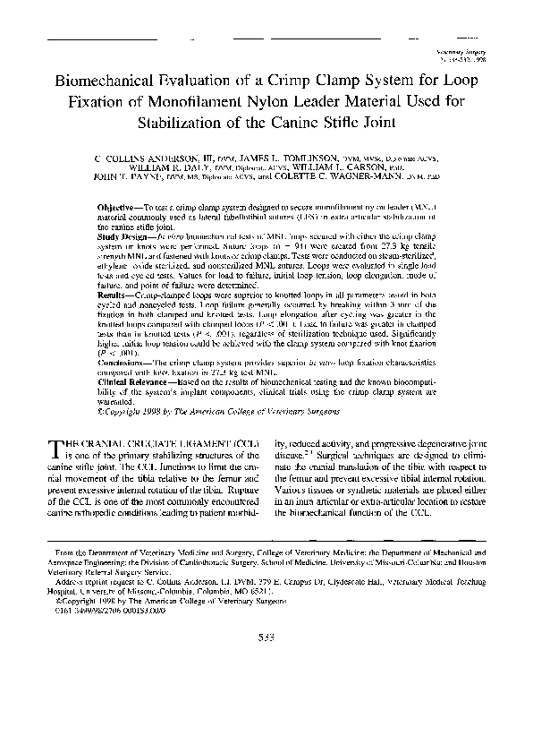 (PDF) Biomechanical Evaluation of a Crimp Clamp System for Loop ...