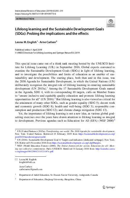 (PDF) Lifelong learning and the Sustainable Development Goals (SDGs ...