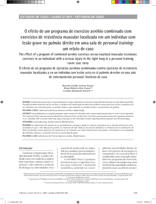 (PDF) O efeito de um programa de exercício aeróbio combinado com exercícios de resistência ...