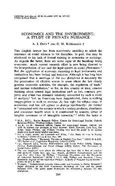 (PDF) Economics and the Environment: A Study of Private Nuisance