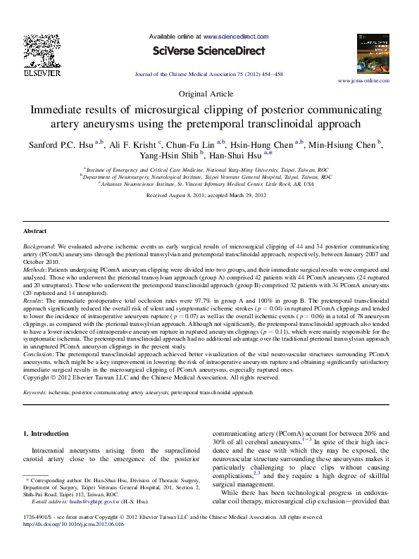 (PDF) Immediate results of microsurgical clipping of posterior ...