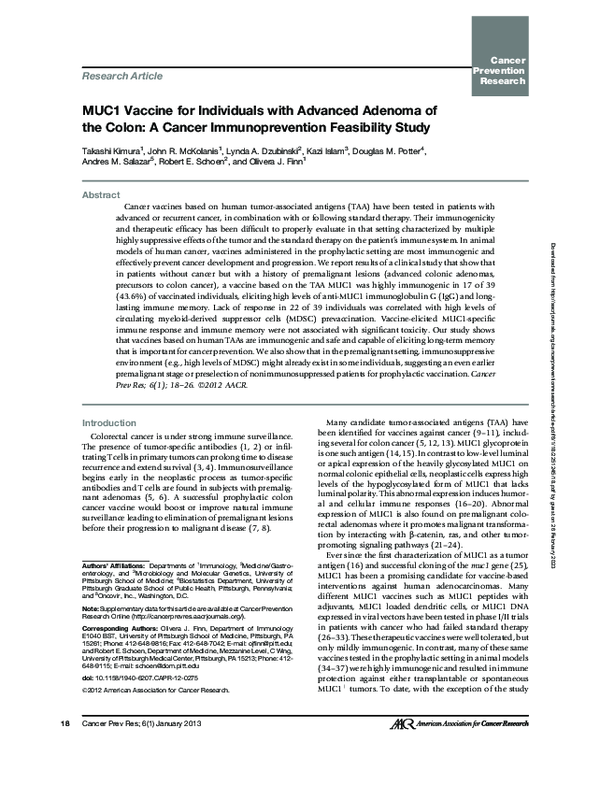 (PDF) MUC1 Vaccine for Individuals with Advanced Adenoma of the Colon ...