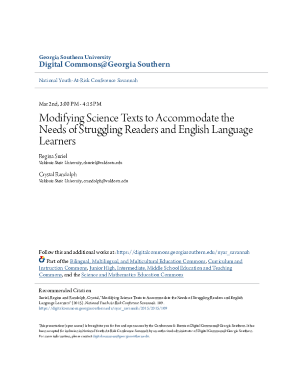 (PDF) Modifying Science Texts to Accommodate the Needs of Struggling Readers and English ...