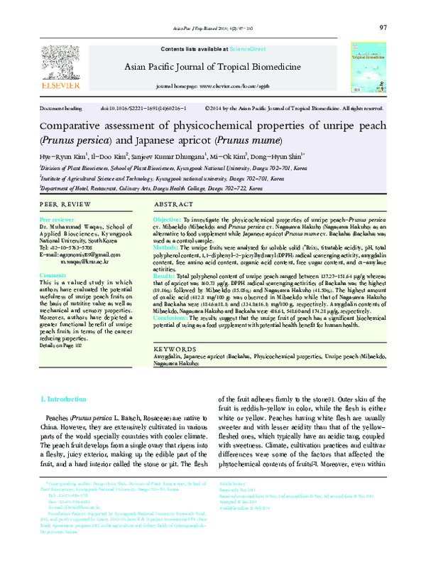(PDF) Comparative assessment of physicochemical properties of unripe peach (Prunus persica) and ...