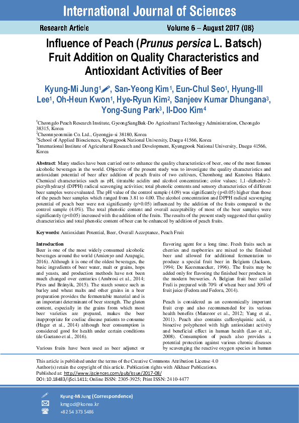 (PDF) Influence of Peach (Prunus persica L. Batsch) Fruit Addition on Quality Characteristics ...