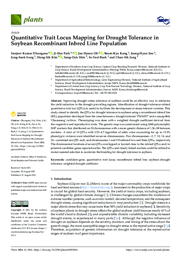 (PDF) Quantitative Trait Locus Mapping for Drought Tolerance in Soybean Recombinant Inbred Line ...