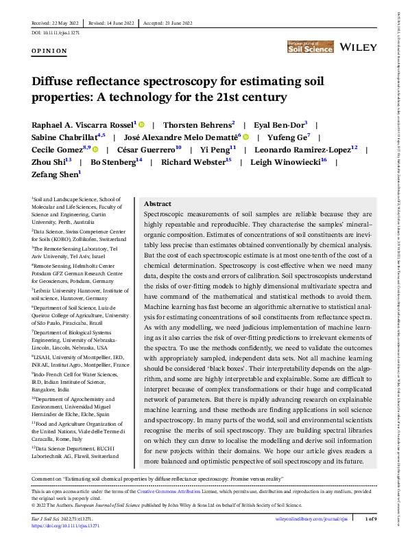 (PDF) Diffuse reflectance spectroscopy for estimating soil properties ...