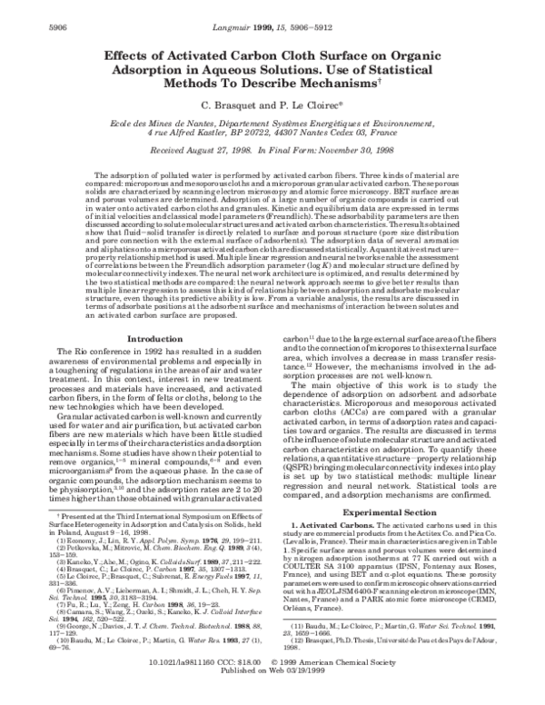 (PDF) Effects of Activated Carbon Cloth Surface on Organic Adsorption in Aqueous Solutions. Use ...