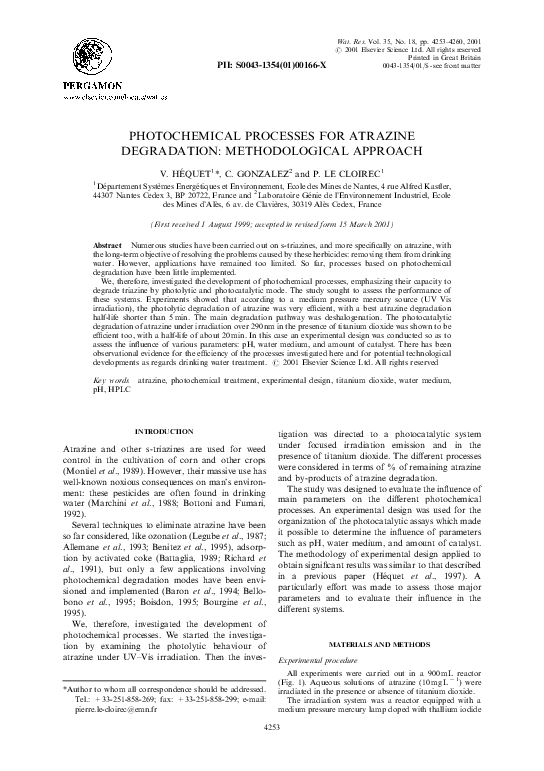 (PDF) Photochemical processes for atrazine degradation: methodological ... (PDF) Photochemical processes for atrazine degradation: methodological ...