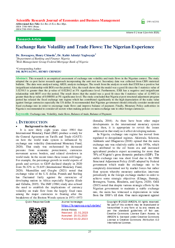 (PDF) Exchange Rate Volatility and Trade Flows: The Nigerian Experience