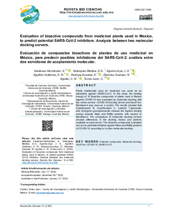 (PDF) Cardenas Plantas inhibidoras de Covid Rev Biociencias 2023 ENG