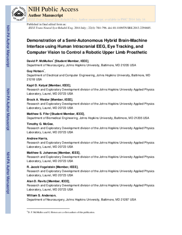 (PDF) Demonstration of a Semi-Autonomous Hybrid Brain–Machine Interface ...