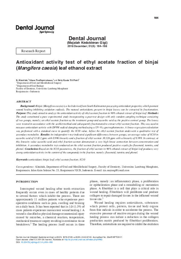 (PDF) Antioxidant activity test of ethyl acetate fraction of binjai ...